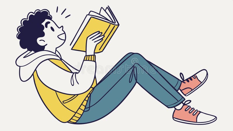 Relaxed Student Reading a Book Perched Atop a Stack Vector Design ...