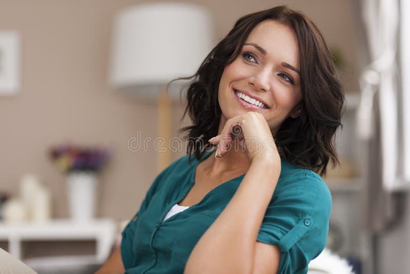 Relaxed woman at home stock image. Image of home, indoors - 45867825