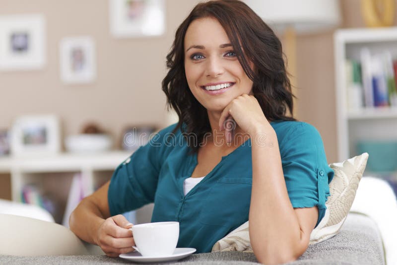 Relaxed woman at home stock photo. Image of hair, living - 45867690