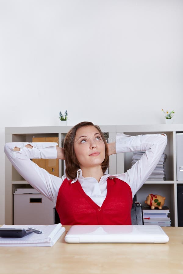 Relaxed Woman Looking Up Pensively Stock Photo - Image of idea ...