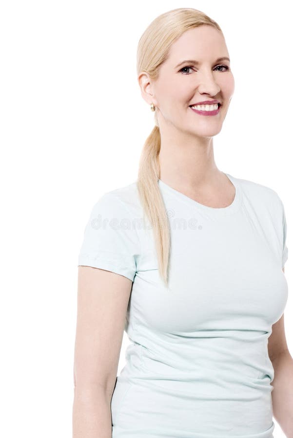 Relaxed Woman Posing Over White Stock Image - Image of pose, female ...