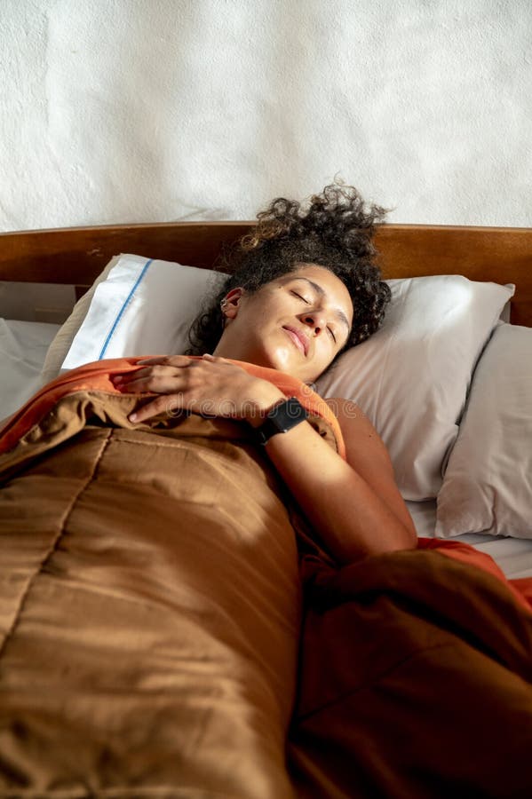 Relaxed Woman Sleeping in Bed. Stock Image - Image of indoor, relaxing ...