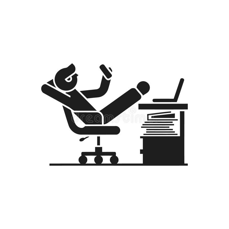 Relaxed Worker at Desk Icon Stock Vector - Illustration of laptop, icon ...