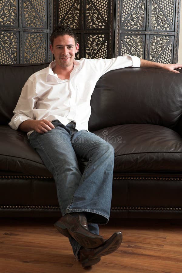 Rich Man Sitting on Vintage Leather Sofa Stock Photo - Image of black ...