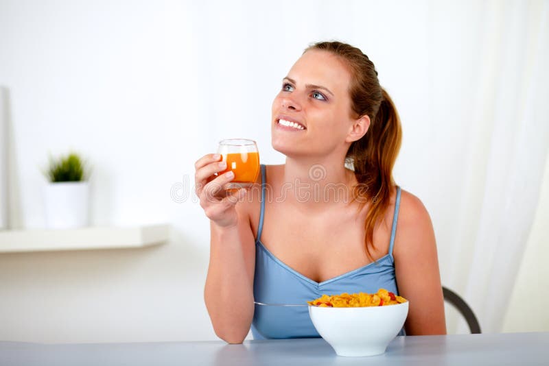 Relaxed Young Woman Eating Healthy Breakfast Stock Photo - Image of ...