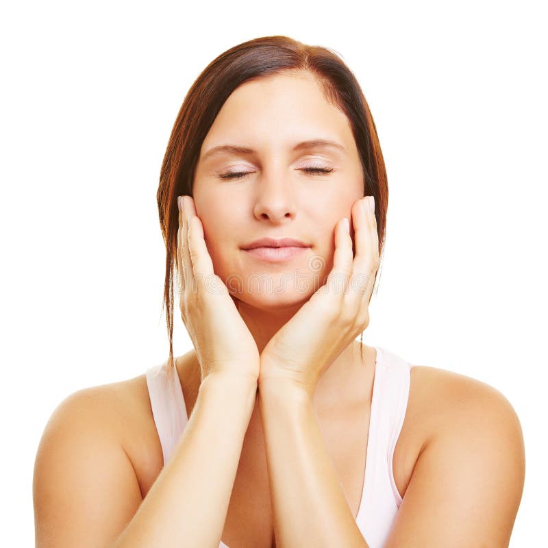 Relaxed Young Woman Using Skin Lotion Stock Image - Image of caucasian ...