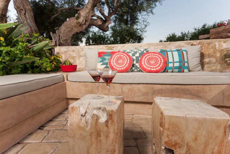 Relaxing area in a garden stock photo. Image of building - 49093710