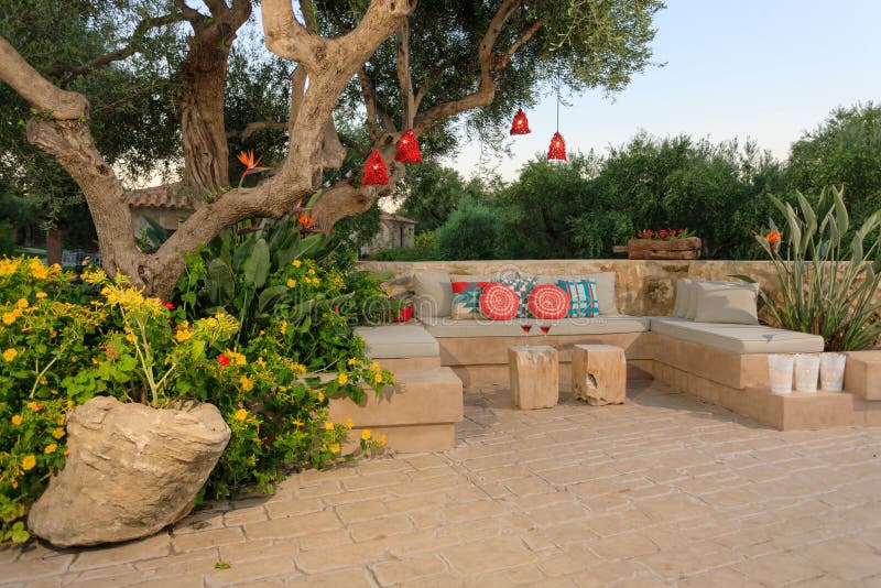 Relaxing area in a garden stock image. Image of hospitality - 49225753