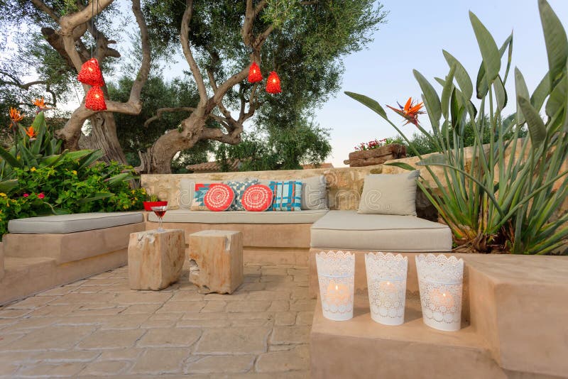 Relaxing area in a garden stock image. Image of architecture - 49225715