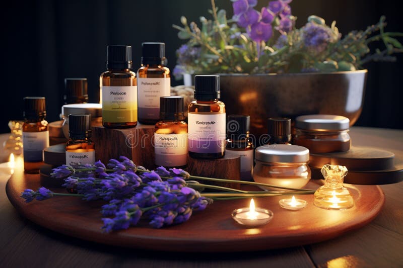 Relaxing and Aromatic Essential Oil Sets Stock Illustration ...