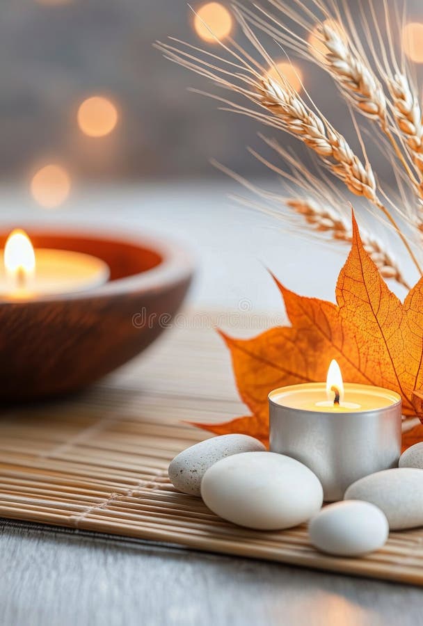 Relaxing Arrangement of Candles and Stones in a Tranquil Setting with ...