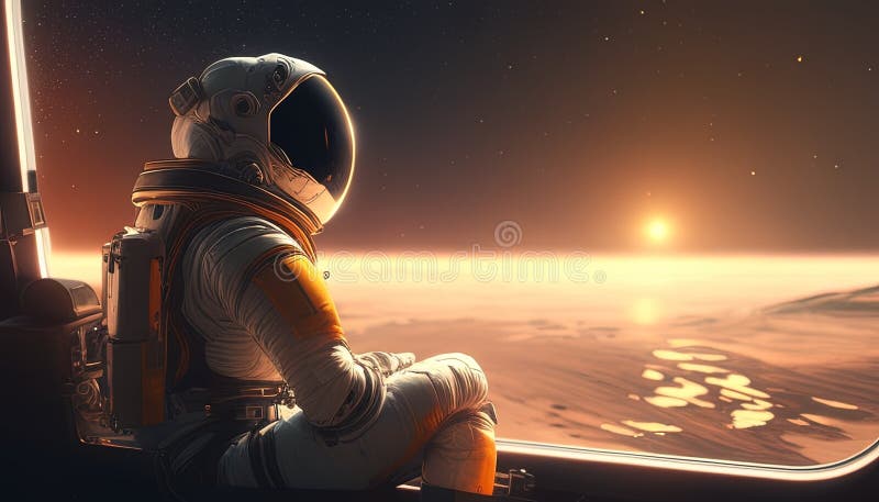 Relaxing Astronaut on Space Digital Art Illustration, Generative AI ...