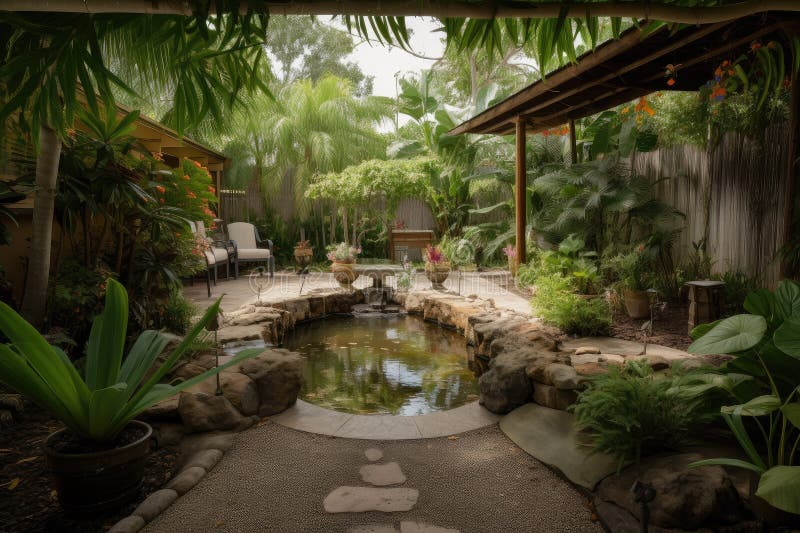 Relaxing Backyard Escape, Surrounded by Lush Greenery and Water ...