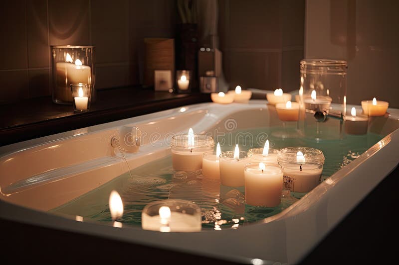 Relaxing Bath, with Candles and Aromatherapy Oils for Soothing ...