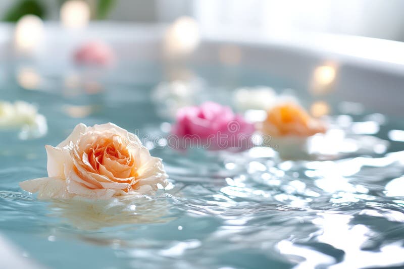 Relaxing Bath Decorated with Floating Roses Stock Image - Image of ...