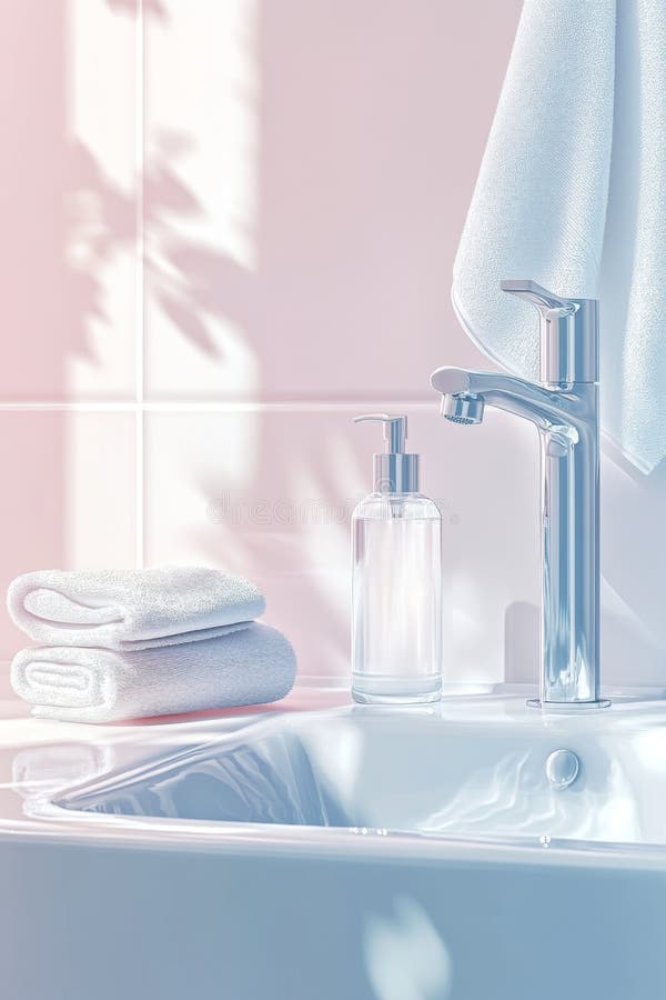 Relaxing Bathroom Handwashing Scene Stock Illustration - Illustration ...