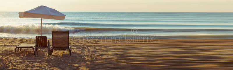 Relaxing Beach Getaway with Two Chairs and an Umbrella at Sunset. Stock ...