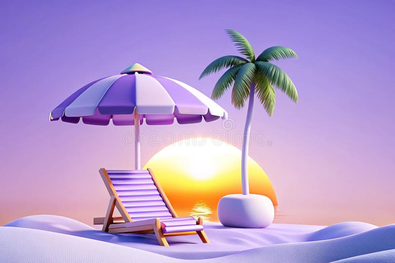 Relaxing Beach Scene with Lounge Chair Stock Photo - Image of shade ...