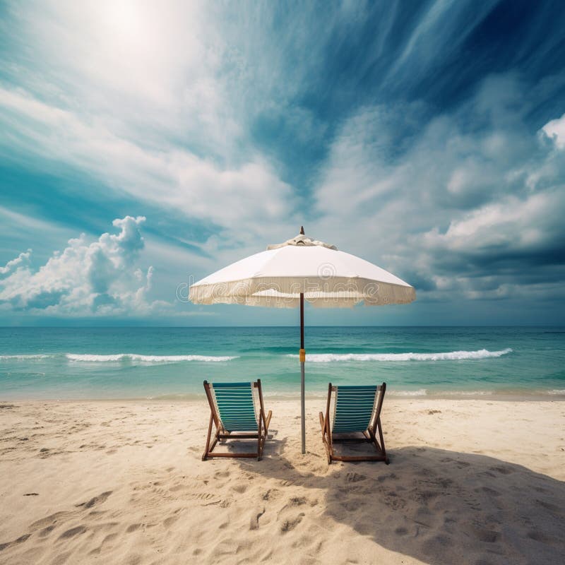 Relaxing Beach Scene Under Bright Sun Stock Illustration - Illustration ...