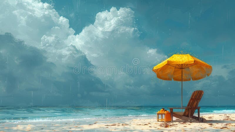 Relaxing Beach Scene with Yellow Umbrella - Generative Ai Stock ...