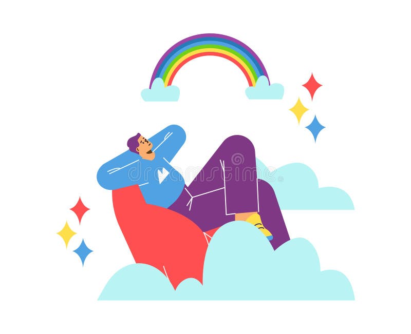 Relaxing Boy Hovering in Clouds Flat Style, Vector Illustration Stock ...