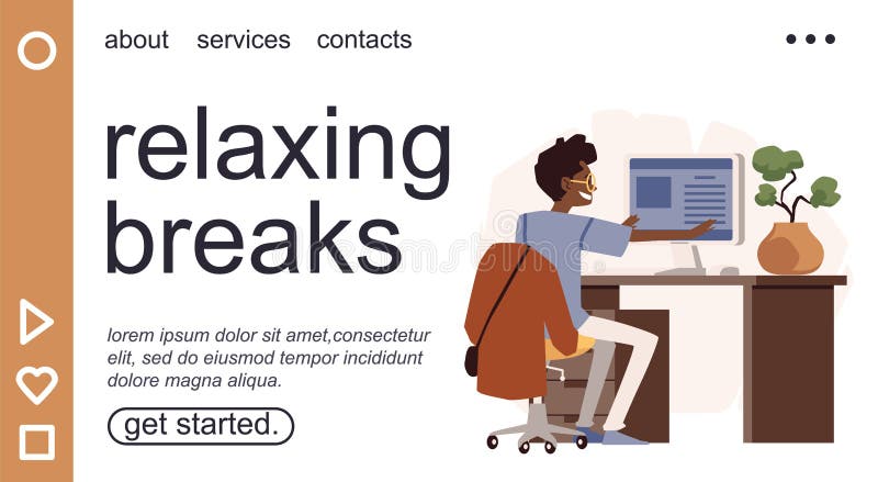 Relaxing Break during Work Time Concept of Web Banner, Flat Vector ...