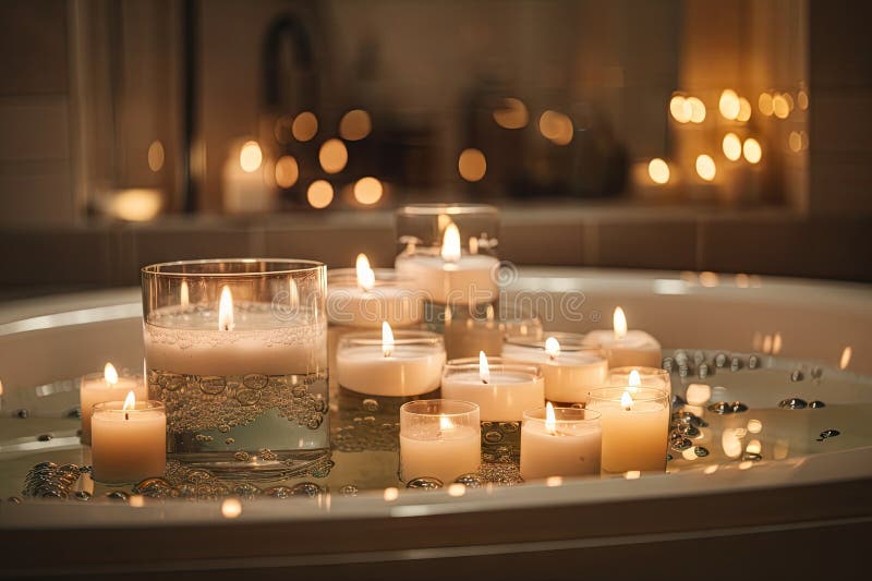 Relaxing Bubble Bath Scene with Candles and Music Playing in the ...