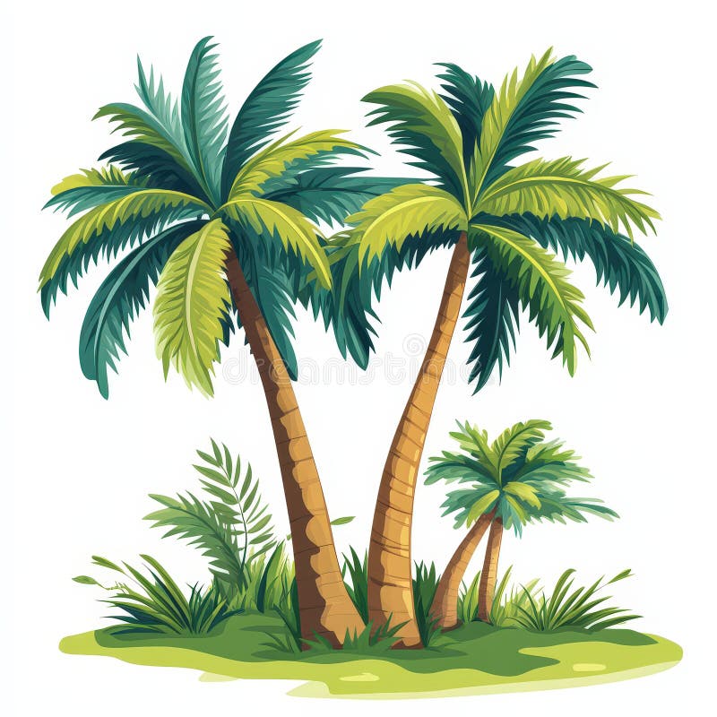 Relaxing Cartoon Flat Illustration of Palm Trees in Paradise Setting ...