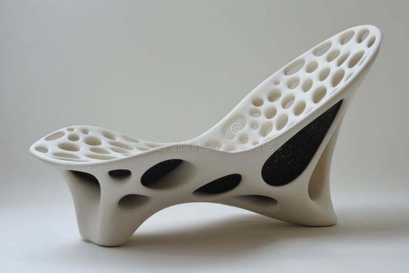 Relaxing Chair with Perforated Surface and Organic Shape Standing in a ...