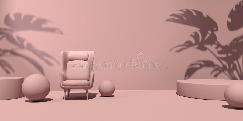 Relaxing Chair with Plant - Monochrome Minimal Theme Stock Illustration ...