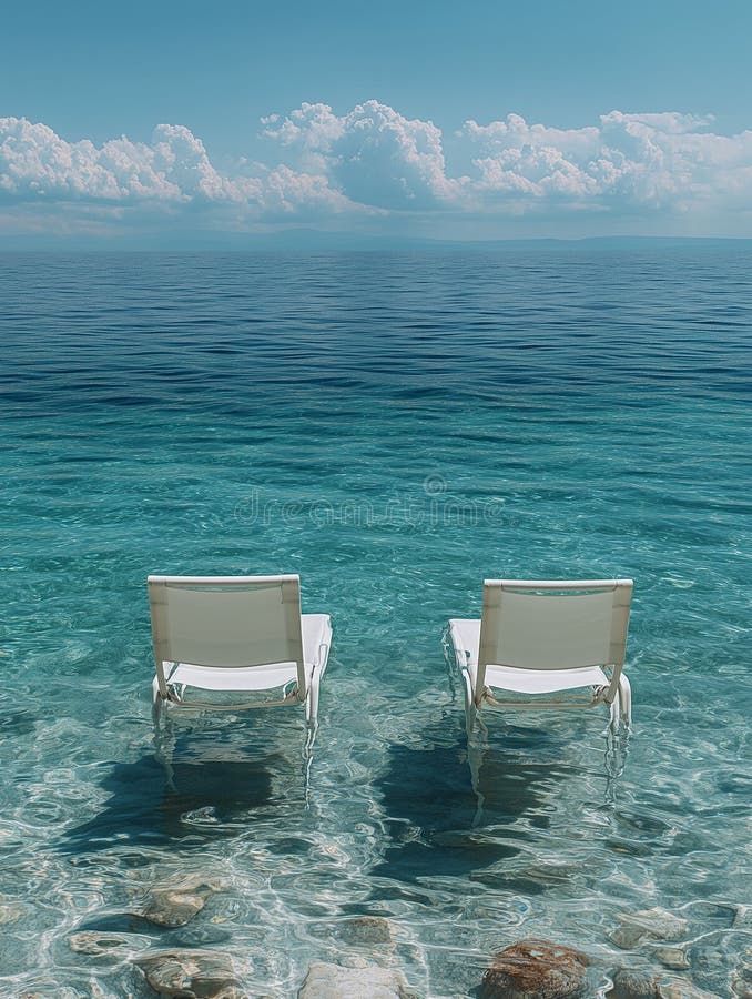 Relaxing Chairs Floating on Ocean Surface Stock Illustration ...