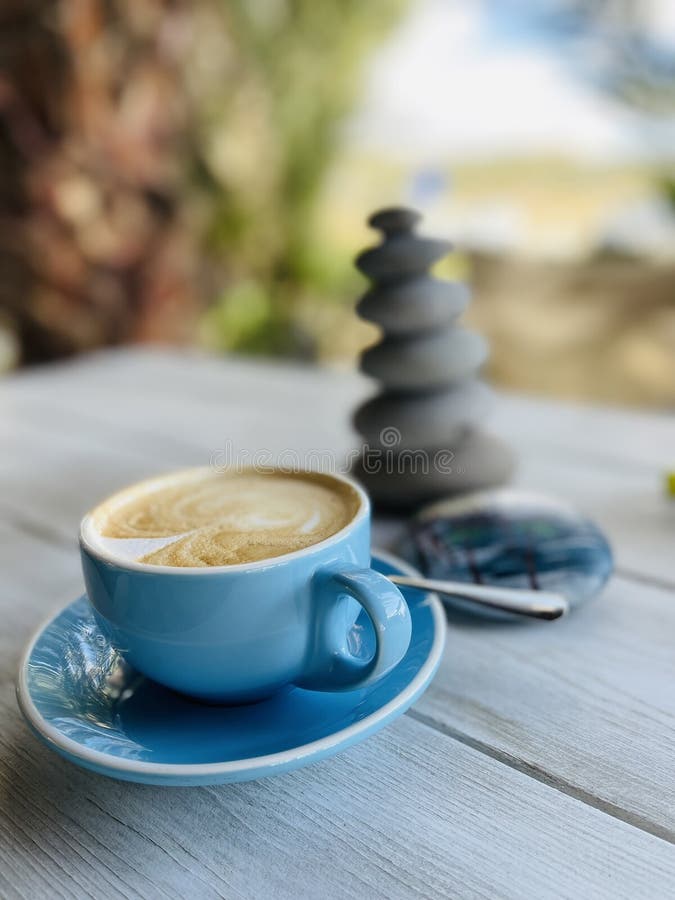 Relaxing Coffee with a Zen Stone Stack Stock Image - Image of meal ...