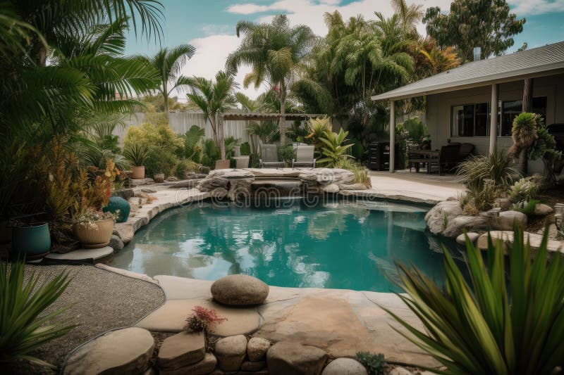 Relaxing Day at the Pool in Backyard Escape Stock Illustration ...