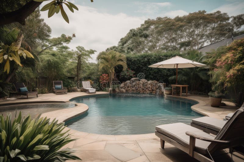 Relaxing Day at the Pool in Backyard Escape Stock Illustration ...