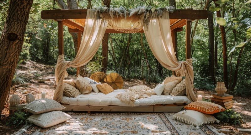 Relaxing Daybed Under Canopy in a Wooded Setting Stock Image - Image of ... Relaxing Daybed Under Canopy in a Wooded Setting Stock Image - Image of ...