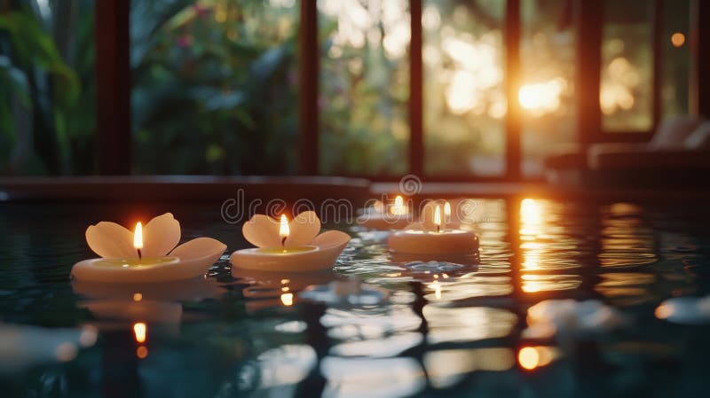 Relaxing Evening with Floating Candles in a Tranquil Spa Setting by the ...