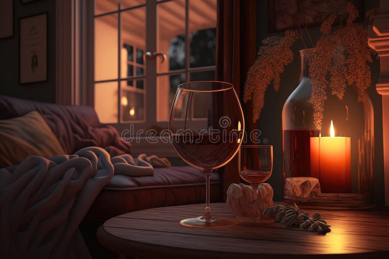 Relaxing Evening at Home with a Glass of Wine and Cozy Atmosphere Stock ...