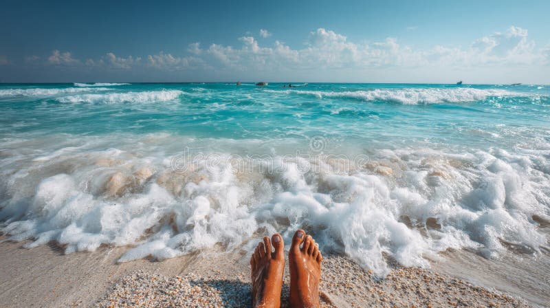 Relaxing Feet in Soft Sand on a Turquoise Ocean Beach Stock ...