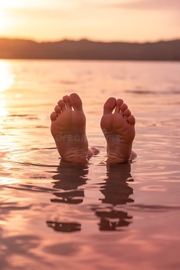 Relaxing Feet in Sunset Lake Water Stock Illustration - Illustration of ...