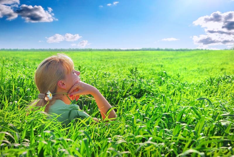 Relaxing girl on meadow stock photo. Image of rest, smile - 5827950