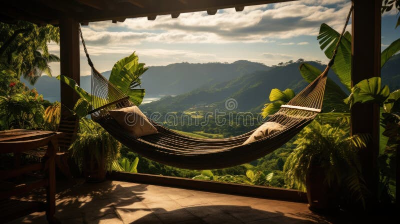 Relaxing in Hammock with Serene View - AI Generated Stock Illustration ...