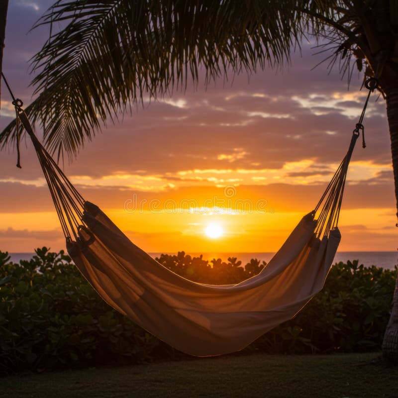 Relaxing Hammock at Sunset Beach Stock Photo - Image of holiday ...