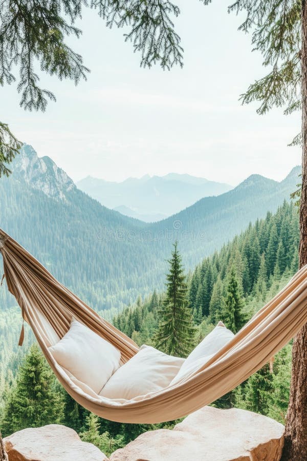 Relaxing in a Hammock Surrounded by Lush Forests with Mountain Views ...