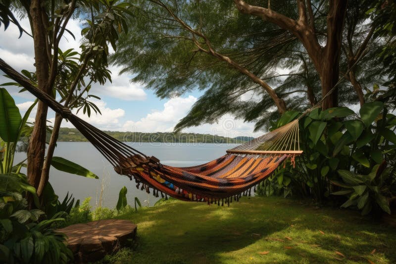 Relaxing Hammock, with View of the Tranquil Lake, and Gentle Breeze ...