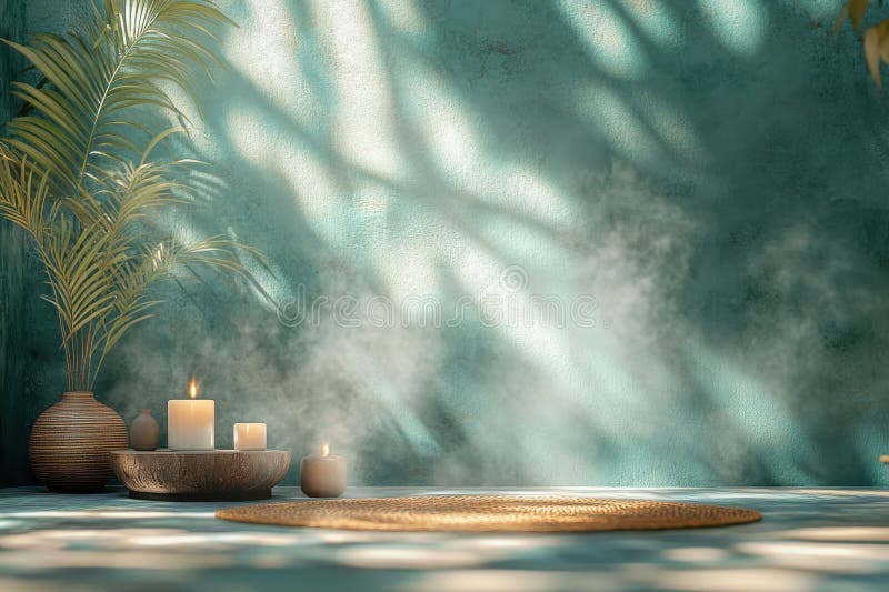 Relaxing Indoor Space with Candles and Greenery Under Soft Sunlight and ...