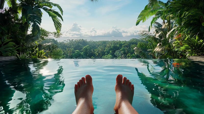 Relaxing Infinity Pool Overlooking Tropical Jungle Paradise Stock Video ...