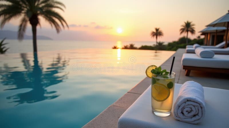 Relaxing by the Infinity Pool at Sunset with a Refreshing Cocktail in ...