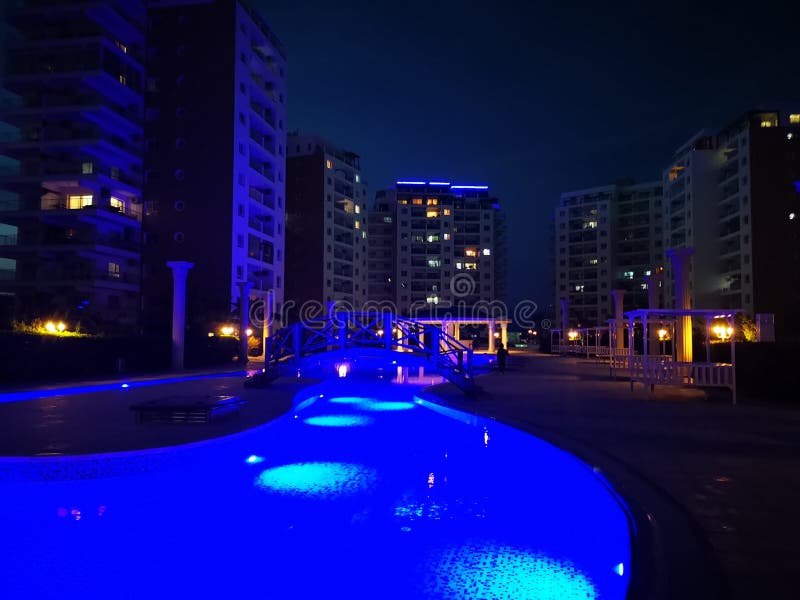Resting by the Pools in the Resorts Stock Image - Image of evening ...