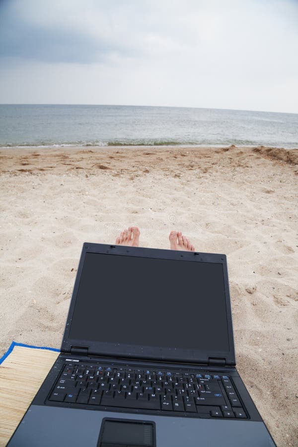 Relaxing with Laptop on Beach Stock Photo - Image of rest, resort: 36788760