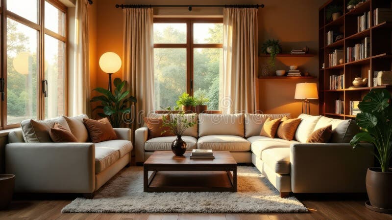 Relaxing Living Room with Sunlight Streaming through Large Windows and ...
